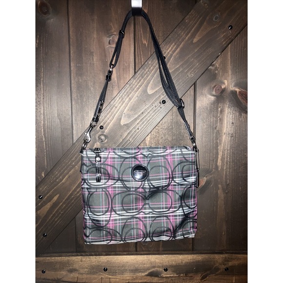 Coach | Bags | Coach Purse Poppy Plaid Berry Pink Purple Black Glittery ...
